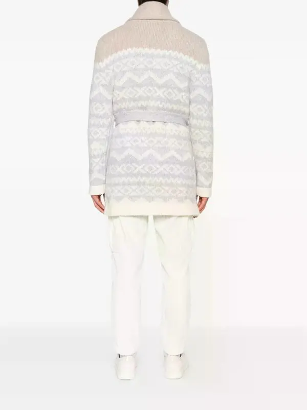 Eleventy Patterned Jacquard Belted Cardigan