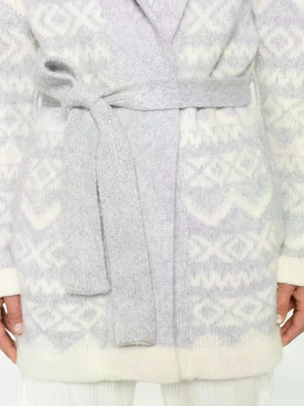 Eleventy Patterned Jacquard Belted Cardigan