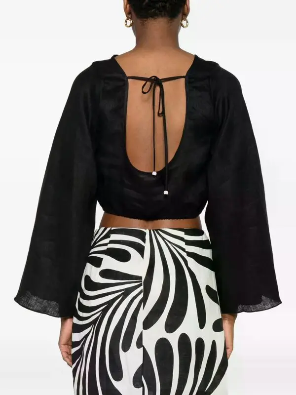CALA DE LA CRUZ Rear Tie Fastening Long Wide Sleeve Crop Top