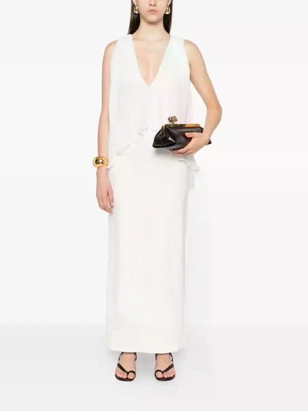 Tove Galina Maxi Dress With V-neck And Rear Tie - Neutrals