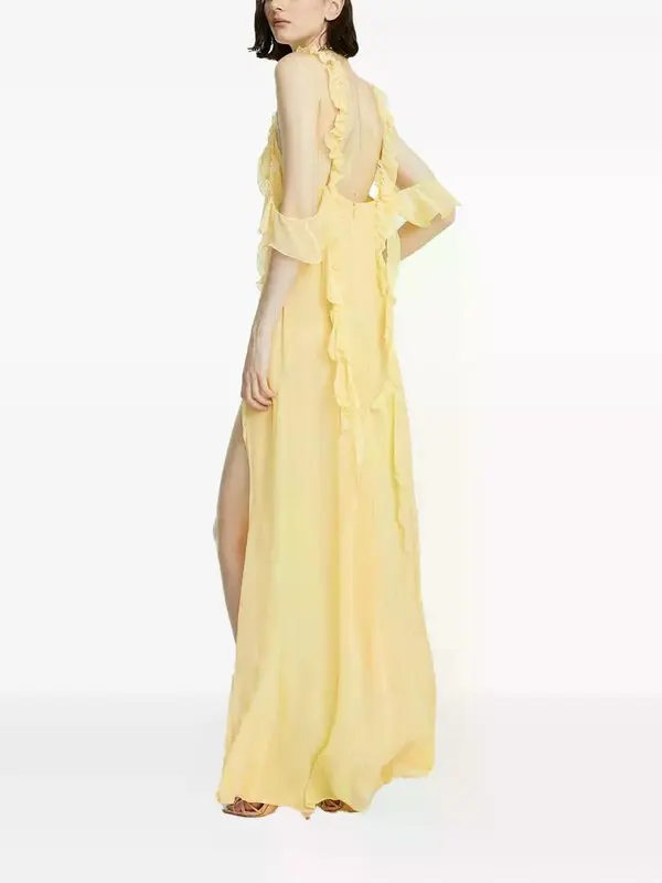 CELESTE Ruffled Trim V-neck Maxi Dress