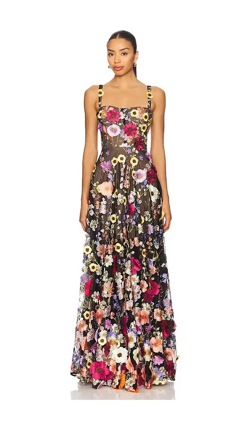 BRONX BANCO Jasmine Floral Embroidered Maxi Dress