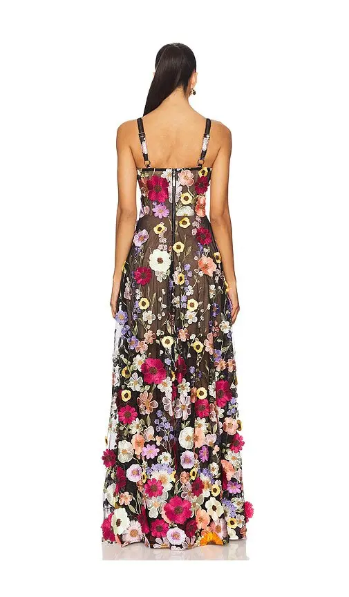 BRONX BANCO Jasmine Floral Embroidered Maxi Dress