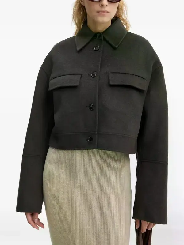 Nanushka Cropped Buttoned Flap Pocket Jacket - Grey