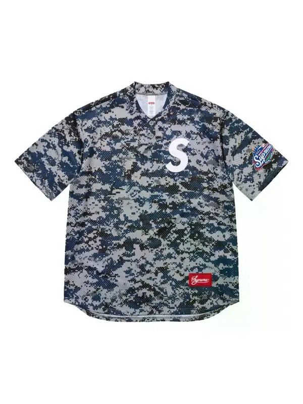 Supreme Camouflage Henley Top With Number Print - Blue