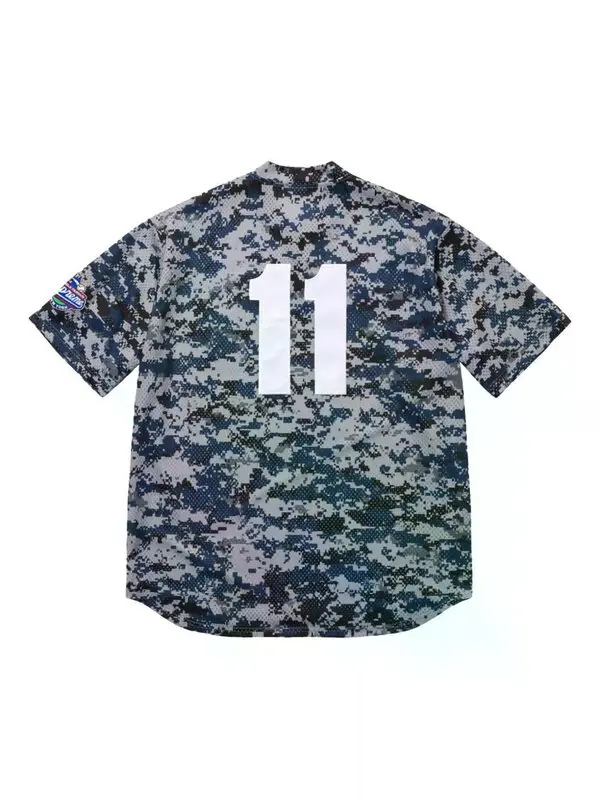Supreme Camouflage Henley Top With Number Print - Blue