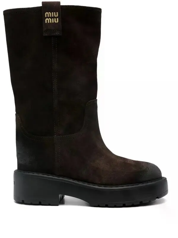 Miu Miu Suede Calf-length Boots - Brown