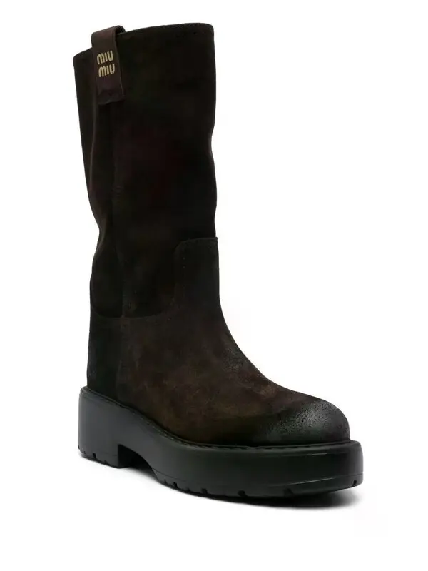 Miu Miu Suede Calf-length Boots - Brown