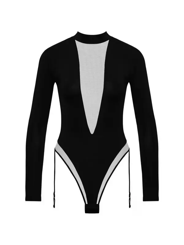 MAISON CLOSE Long-sleeve Mesh Panel Bodysuit