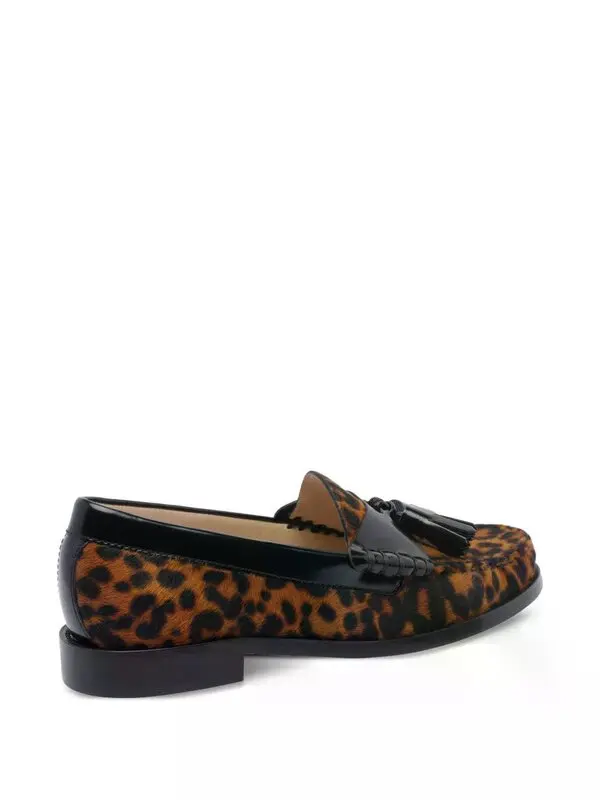 STUART WEITZMAN Tassel Embellished Leopard Print Loafers - Brown