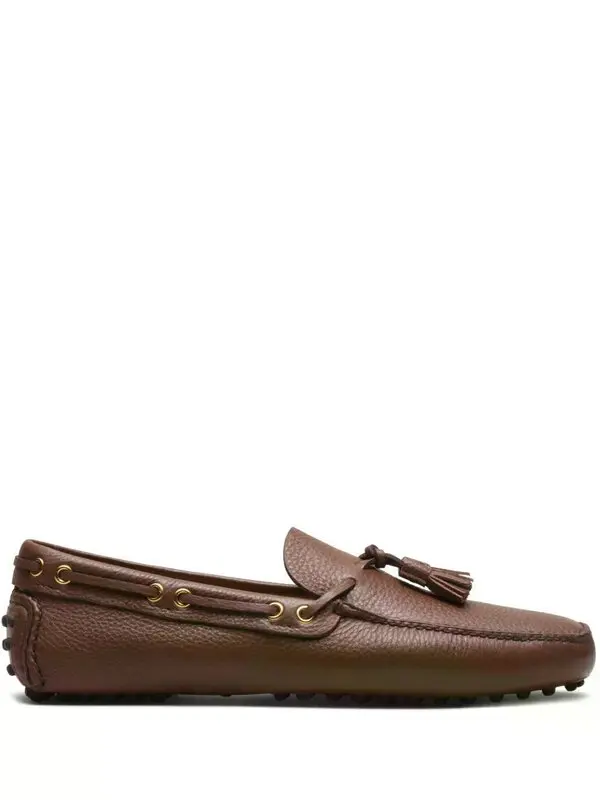 Car Shoe Tassel Leather Driving Shoes - Brown