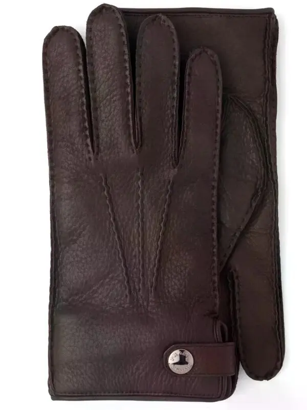 Prada Press-stud Leather Gloves - Brown
