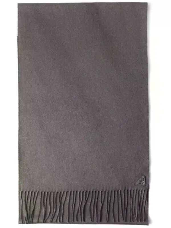 Prada Logo-plaque Silk-cashmere Scarf - Grey