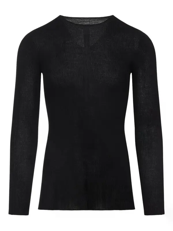 Rick Owens Ribbed Wool Crew Neck Long Sleeve Sweater - Black