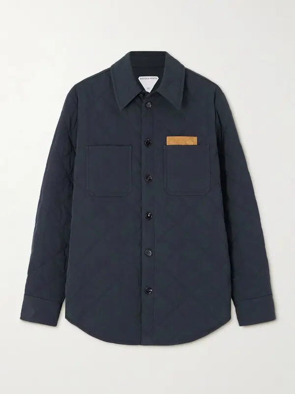 Bottega Veneta Quilted Cotton-blend Shell Jacket With Suede Trim - Blue