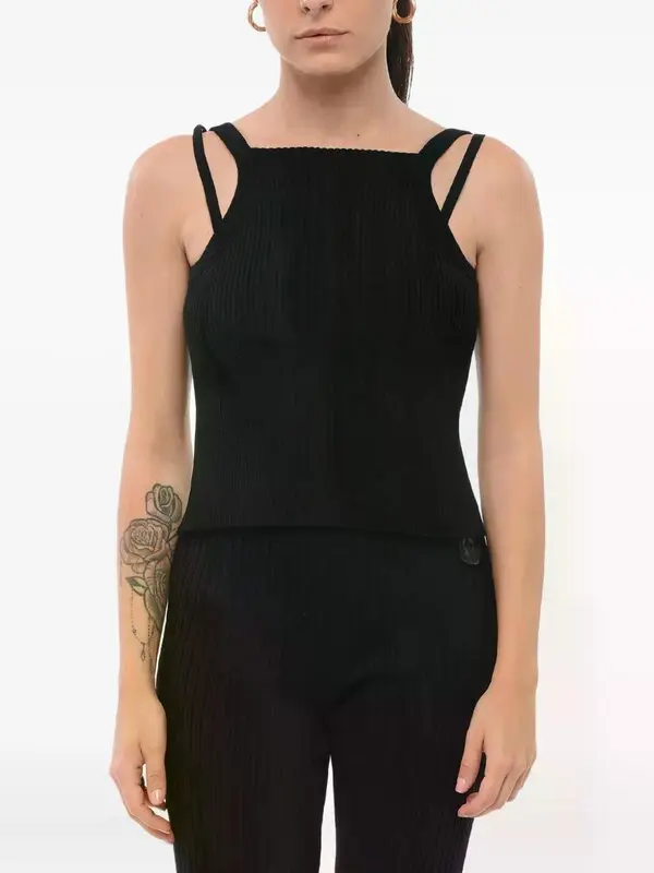 Giorgio Armani Layered Ribbed Knit Top With Square Neckline