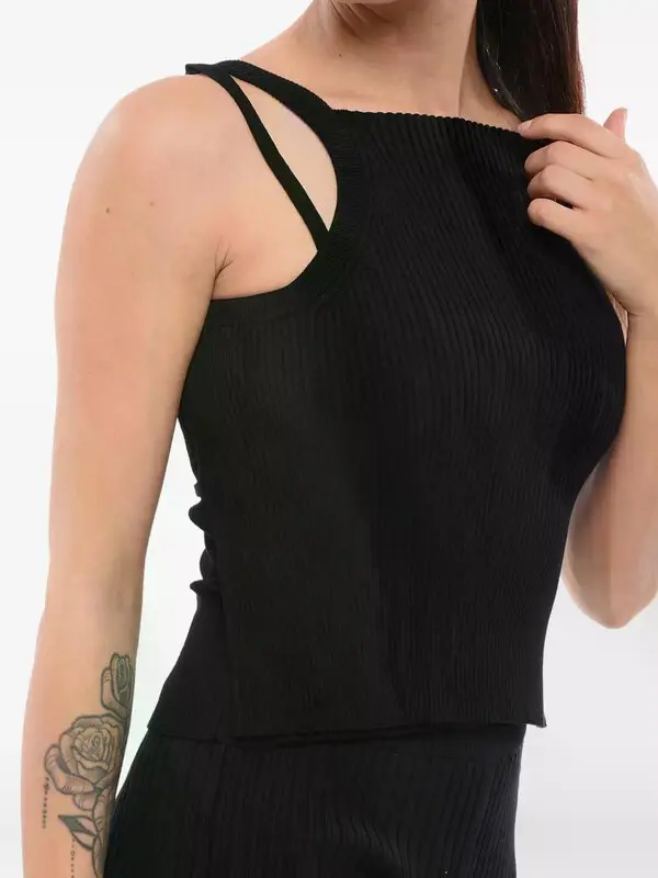 Giorgio Armani Layered Ribbed Knit Top With Square Neckline