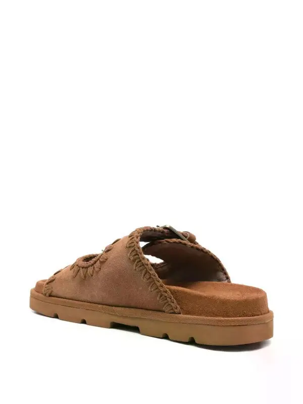 Mou Buckle-embellished Suede Flat Sandals - Brown