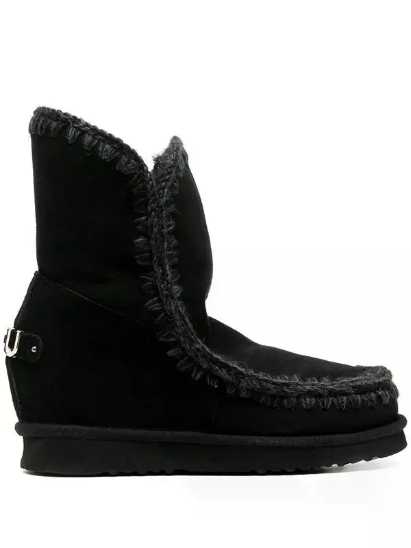 Mou Crochet Stitch-trim Wedge Boots