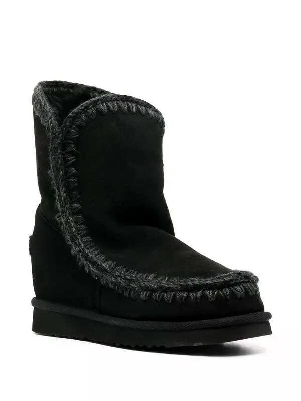 Mou Crochet Stitch-trim Wedge Boots
