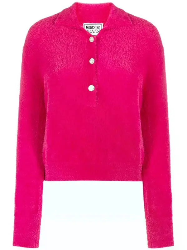 Moschino Knitted Long-sleeve Polo Collar Top