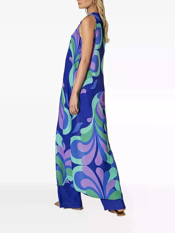 ALLURE Sleeveless High Neck Beaded Print Top