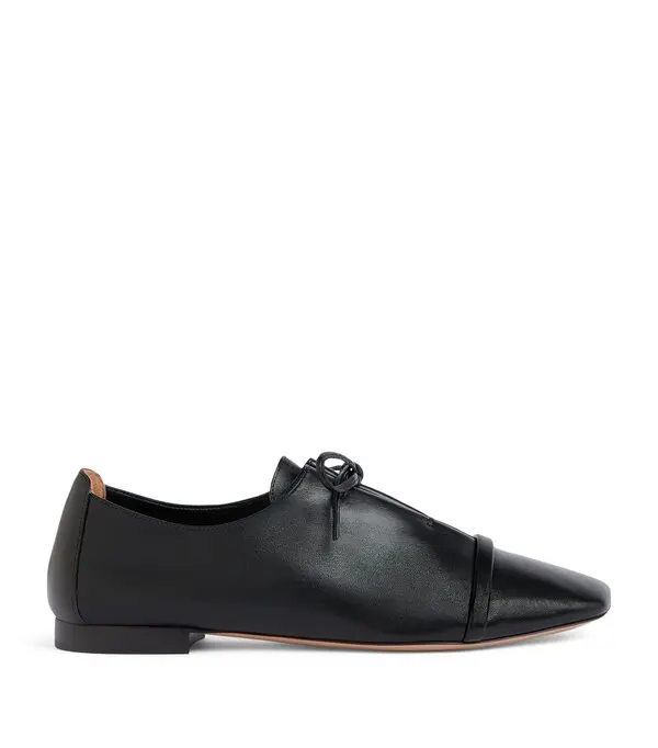 MALONE SOULIERS Nappa Leather Lace-up Jean Flats - Black