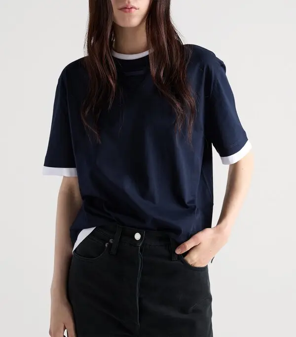 Prada Cotton T-shirt With Layered Effect And Logo Detail - Blue
