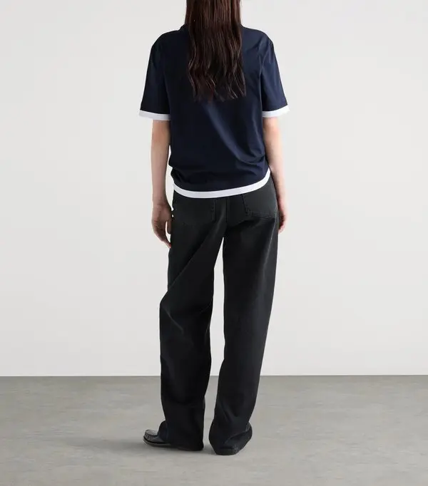 Prada Cotton T-shirt With Layered Effect And Logo Detail - Blue