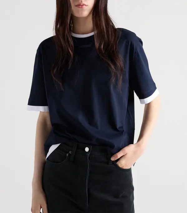 Prada Cotton T-shirt With Layered Effect And Logo Detail - Blue