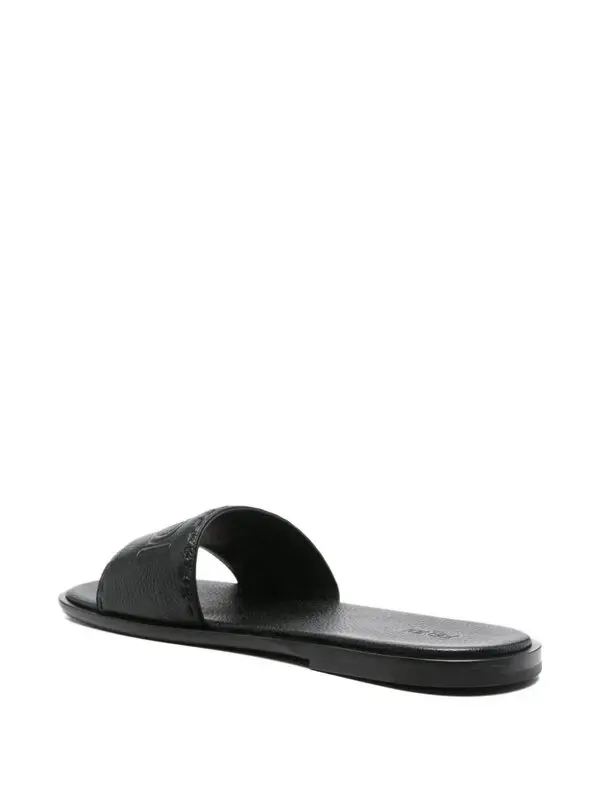 Fendi Roma Embossed Logo Leather Slip-on Sandals
