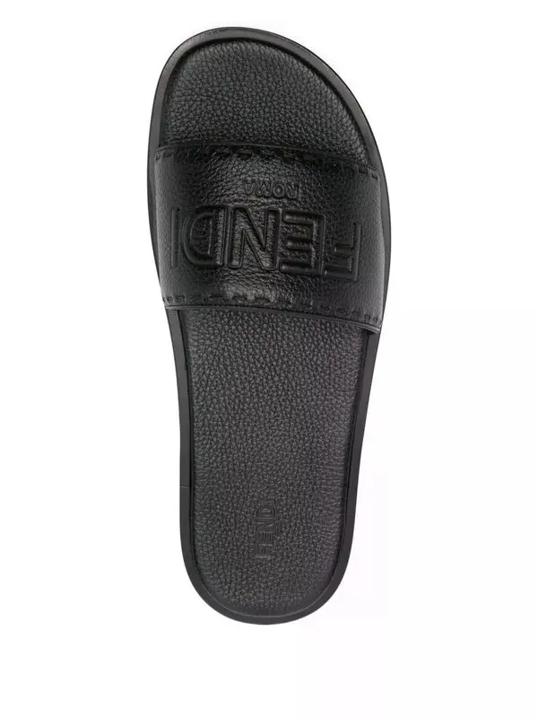 Fendi Roma Embossed Logo Leather Slip-on Sandals