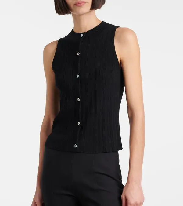 Vince Ribbed-knit Cotton Buttoned Front Sleeveless Top