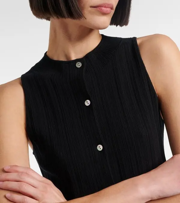 Vince Ribbed-knit Cotton Buttoned Front Sleeveless Top