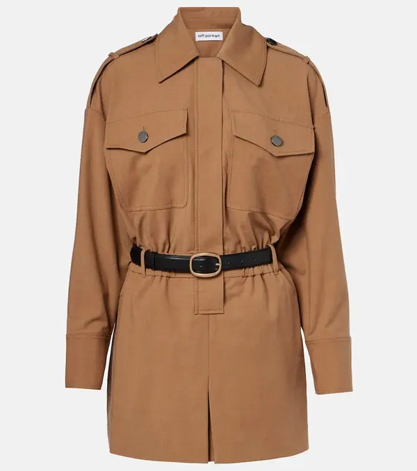 SELF-PORTRAIT Belted Twill Romper - Beige