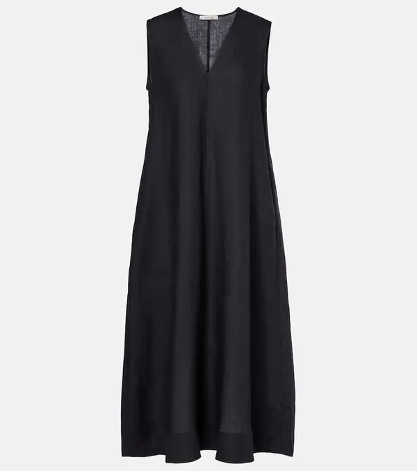 Asceno Nisha Linen Midi Dress - Black