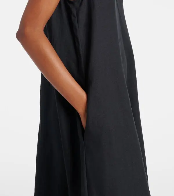 Asceno Nisha Linen Midi Dress - Black
