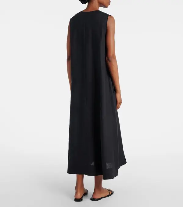Asceno Nisha Linen Midi Dress - Black