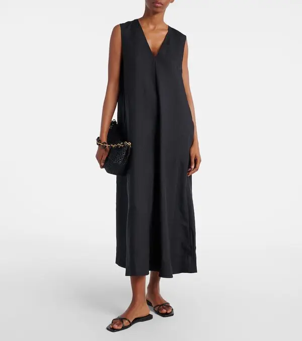 Asceno Nisha Linen Midi Dress - Black