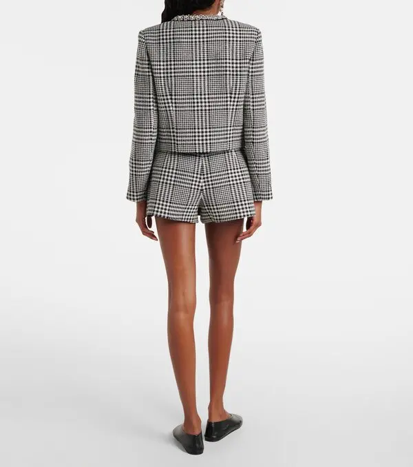 SELF-PORTRAIT Embellished Houndstooth Cropped Jacket - Black