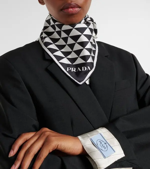 Prada Printed Silk Twill Scarf - Black