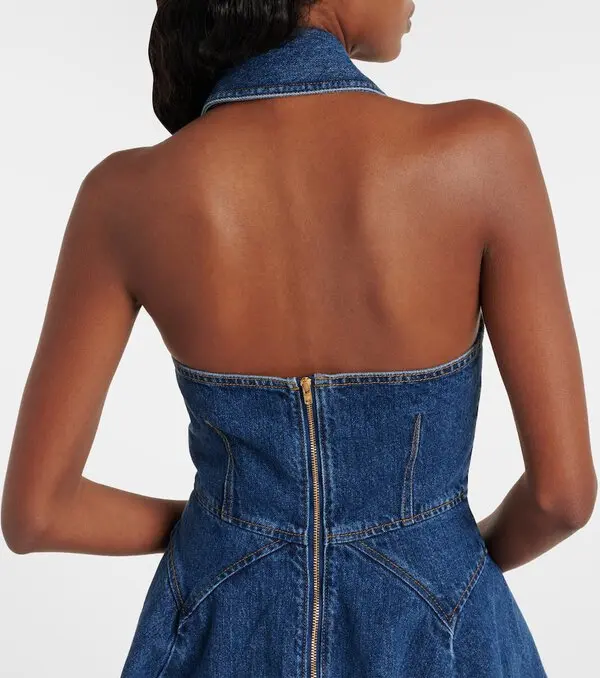 SELF-PORTRAIT Flared Denim Midi Dress