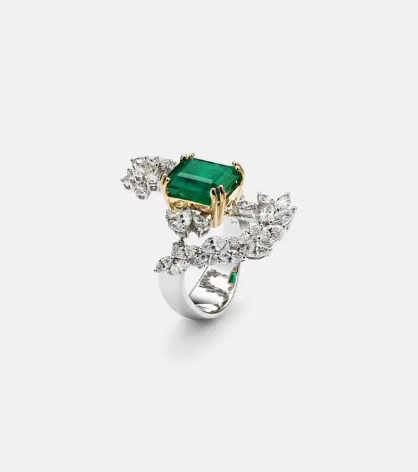 Yeprem 18kt White Gold Emerald And Diamond Ring