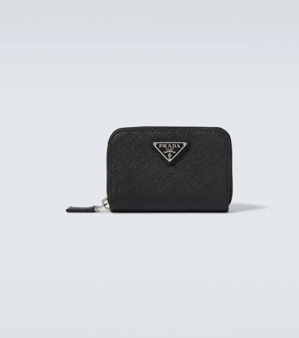 Prada Logo Saffiano Leather Coin Purse - Black