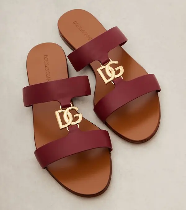 Dolce & Gabbana Leather Slides - Gold