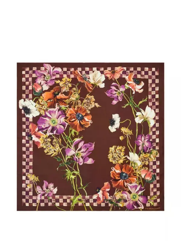 FERRAGAMO Fiori-print Silk Scarf - Red