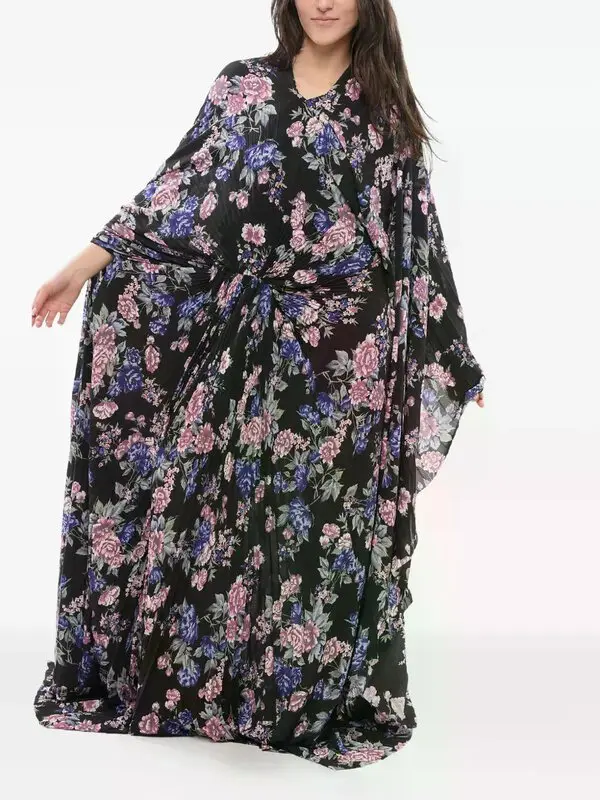 Balenciaga Floral-print Pleated Maxi Dress - Black