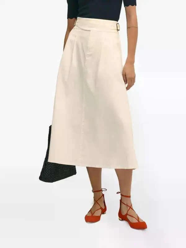 Brooks Brothers High-waisted Pleated Midi Skirt With Buckle Detail - White