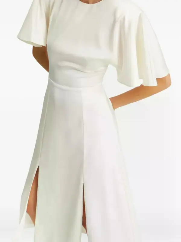 ROTATE BY BIRGER CHRISTENSEN Satin Midi Dress With Flutter Sleeves And Slit