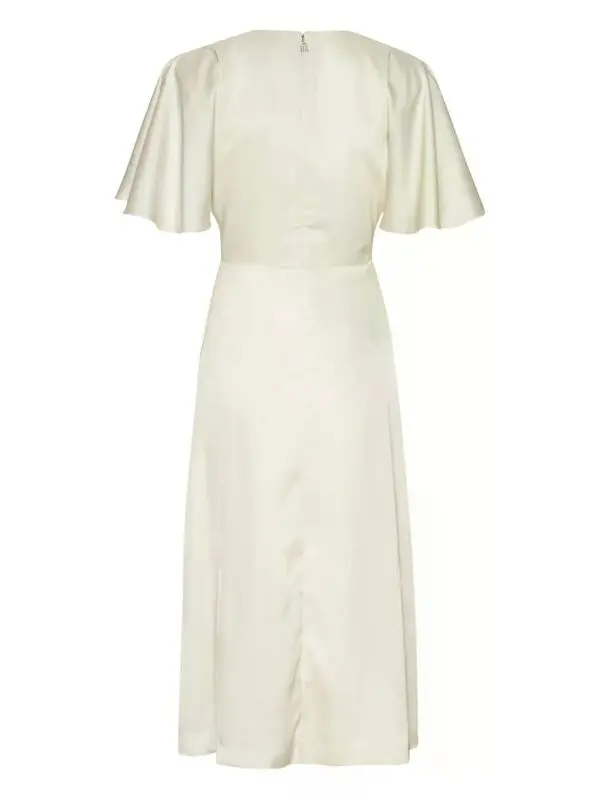 ROTATE BY BIRGER CHRISTENSEN Satin Midi Dress With Flutter Sleeves And Slit